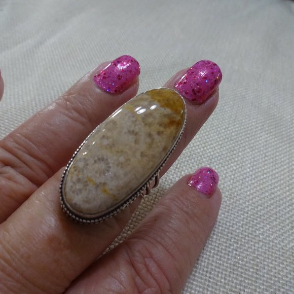 Handmade | Jewelry | Natural Fossil Coral Handmade Sterling Ring Size 8 ...